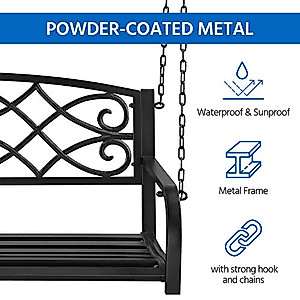 Topeakmart Metal Porch Swing Chair, Patio Hanging Swing Bench Outdoor Furniture, 2 Persons Swing Seat, Black