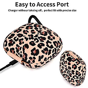 AIRSPO Silicone Case Cover for Powerbeats Pro Anti-Lost & Shockproof Easy Carrying Protective Case with Keychain (Leopard Print)