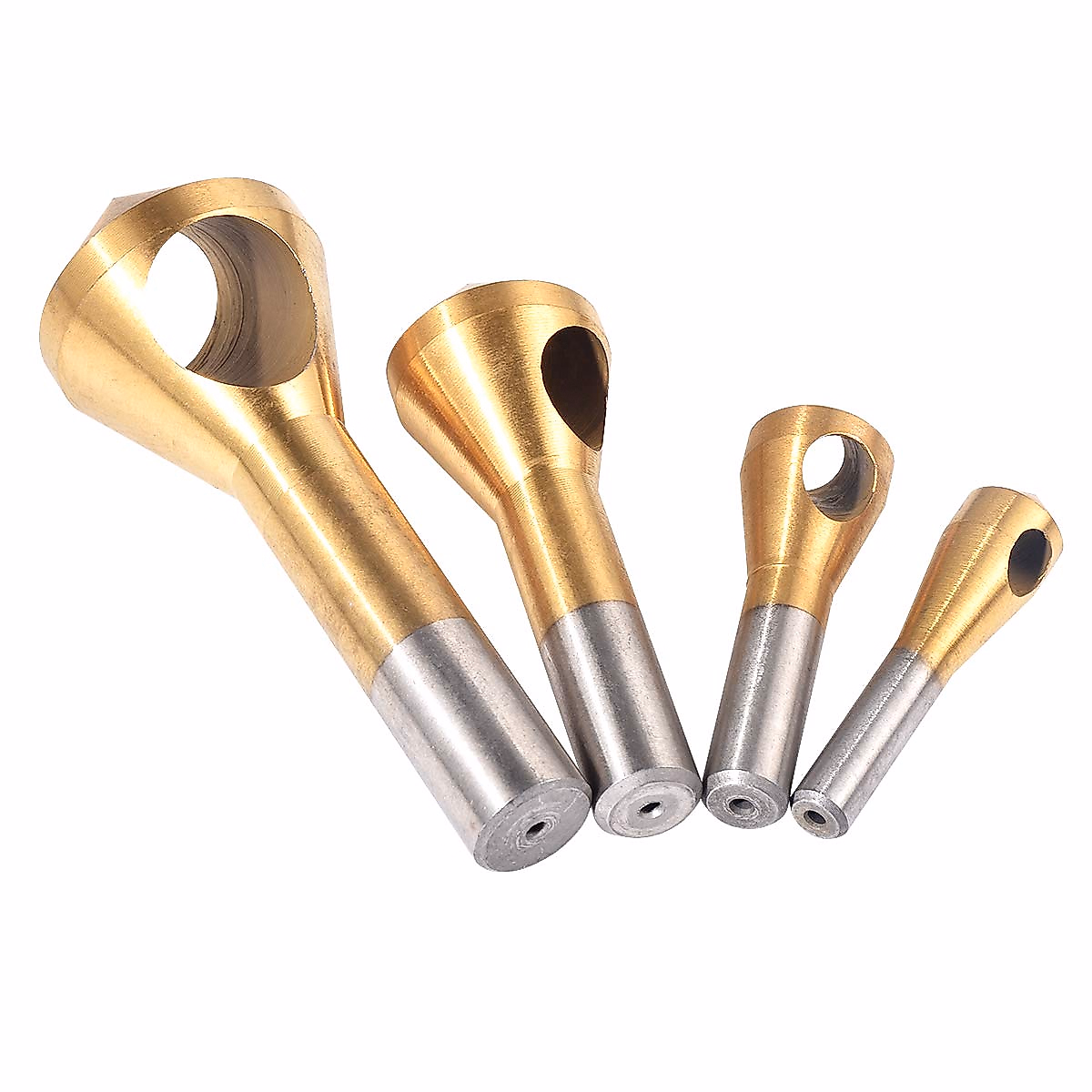 KATUR 4Pcs High Speed Steel Single-End Countersink, Deburring Drill Bit Set for Metal, 90 Degree Point Angle, 6/8/10/12mm Round Shank, 2-5, 5-10, 10-15, 15-20mm 4 Sizes Head Diameter(Gold)