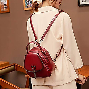 Mn&Sue Fashion Vegan Leather Dual Use Backpack Purse for Women Convertible Shoulder Satchel Bag (Red)