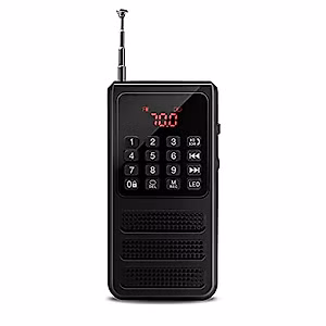 Portable Radio Mini AM FM Digital Radio Pocket Personal Radio Rechargeable LCD Display for Gift Walk Jogging Outdoor (Black)