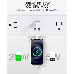 Desk Clamp Power Strip 10ft Flat Plug Extension Cord with USB C, 2 Outlets, Surge Protector USB C (PD 20W), USB A(QC 18W) Fast Charging Ports,Table Outlets for Home, Office
