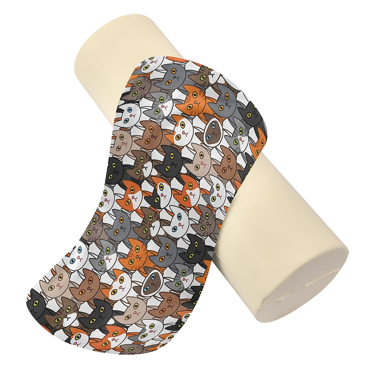 Vnurnrn Cartoon Cats Neck Support Pillow Round Neck Roll Bolster Cylinder Pillow Cervical Pillows Travel Pillow for Leg Knee Back Head Support for Bedroom Camp Work Women Men