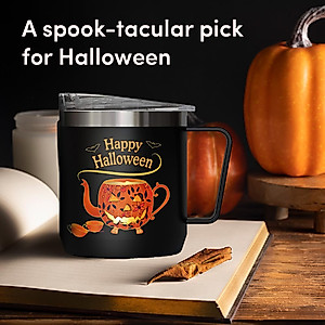 VAHDAM Halloween Pumpkin Mug Halloween Coffee Mug - Stainless Steel Double Wall Insulated Mug with Lid & Handle | Halloween Cups for Hot & Cold Drinks | Halloween Themed Mug, Halloween Mug