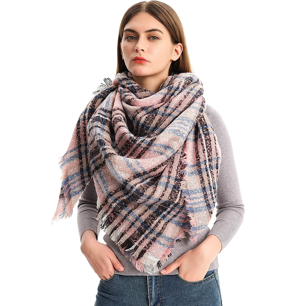 vxsvxm Winter Oversized Women's Scarves Plaid Scarf Tartan Shawl Wrap Blanket Scarf Warm Tassels Pashmina Scarf