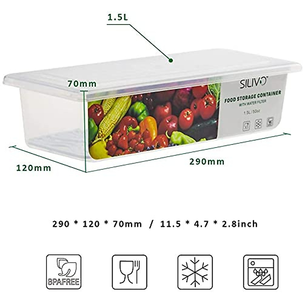 SILIVO 6 Pack Produce Saver Refrigerator Organizer Bins for Fruits and Vegetables- 3 Pack 1.5L + 3 Pack 4.5L