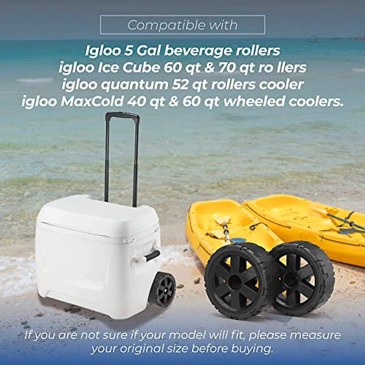 ZAITOE Heavy-Duty Cooler Wheels Replacement for Igloo 5 Gal Beverage Rollers, Igloo Ice Cube 60 QT & 70 QT Rollers, 4 Inch, Black (2 Pack)