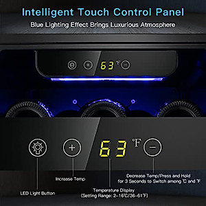 COSTWAY 15 Inch Wine Cooler Refrigerator, 30 Bottles Stainless Steel Wine Cellar with Lock, Tempered Glass Door, Digital Temperature Control, Built-in & Freestanding Compressor Mini Wine Fridge for Home Bar Office