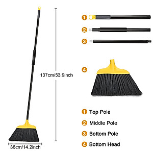 Outdoor Broom Heavy-Duty Indoor Brooms 54 Inches 3 Pack for Courtyard Garage Restaurant Lobby Patio Shop Home Kitchen Office Floor