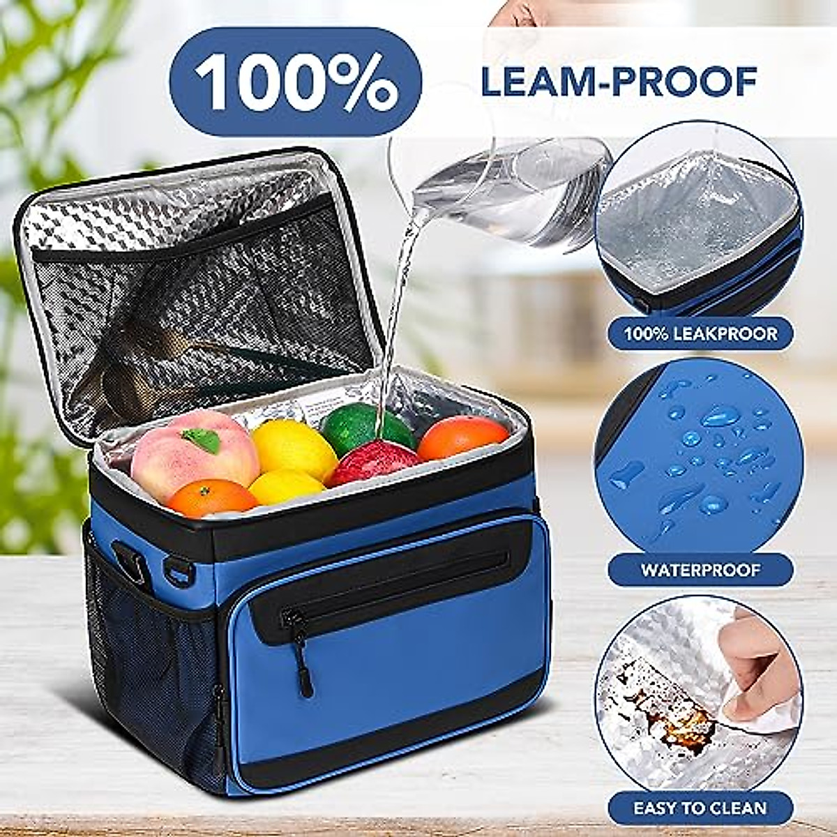 CYANB Lunch Bag for Men Women Insulated Cooler for Work tourit Fishing Picnic Blue