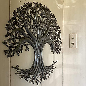 Tree of Life, Garden Metal Plaque, Indoor and Outdoor Wall Décor 23 Inches Round Haitian Art