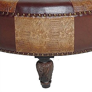 Pemberly Row Faux Leather Half Moon Ottoman in Brown Mix Pattern