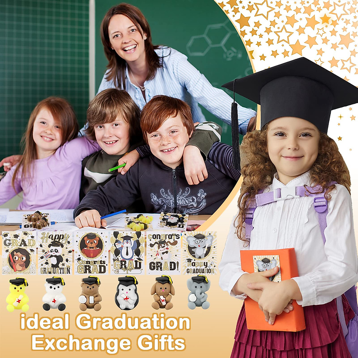 Sotiff 24 Sets Graduation Animal Toy with Cards Gift Set Graduation Party Favors Grad Animal Toy Mini Kawaii Toy Fidget Toys for School Grad Classroom Teacher Student Award