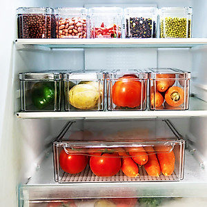 Homics Set of 10 Refrigerator Freezer Organizer Bins, Stackable Organization and Storage Containers for Food, Fruits, Vegetable, Pantry, Clear Containers with Lids BPA Free