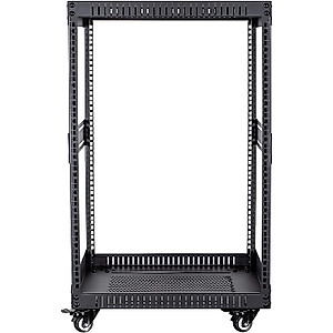Kenuco 25U Standing Open Frame Rack with 4 Wheels and 4 Legs - Steel Network Equipment Rack 17.75 Inch Deep