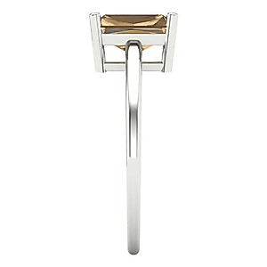 Clara Pucci 2.0ct Emerald Cut Solitaire Champagne Simulated Diamond 4 Prong Engagement Bridal Anniversary Ring 18K White Gold 3.5