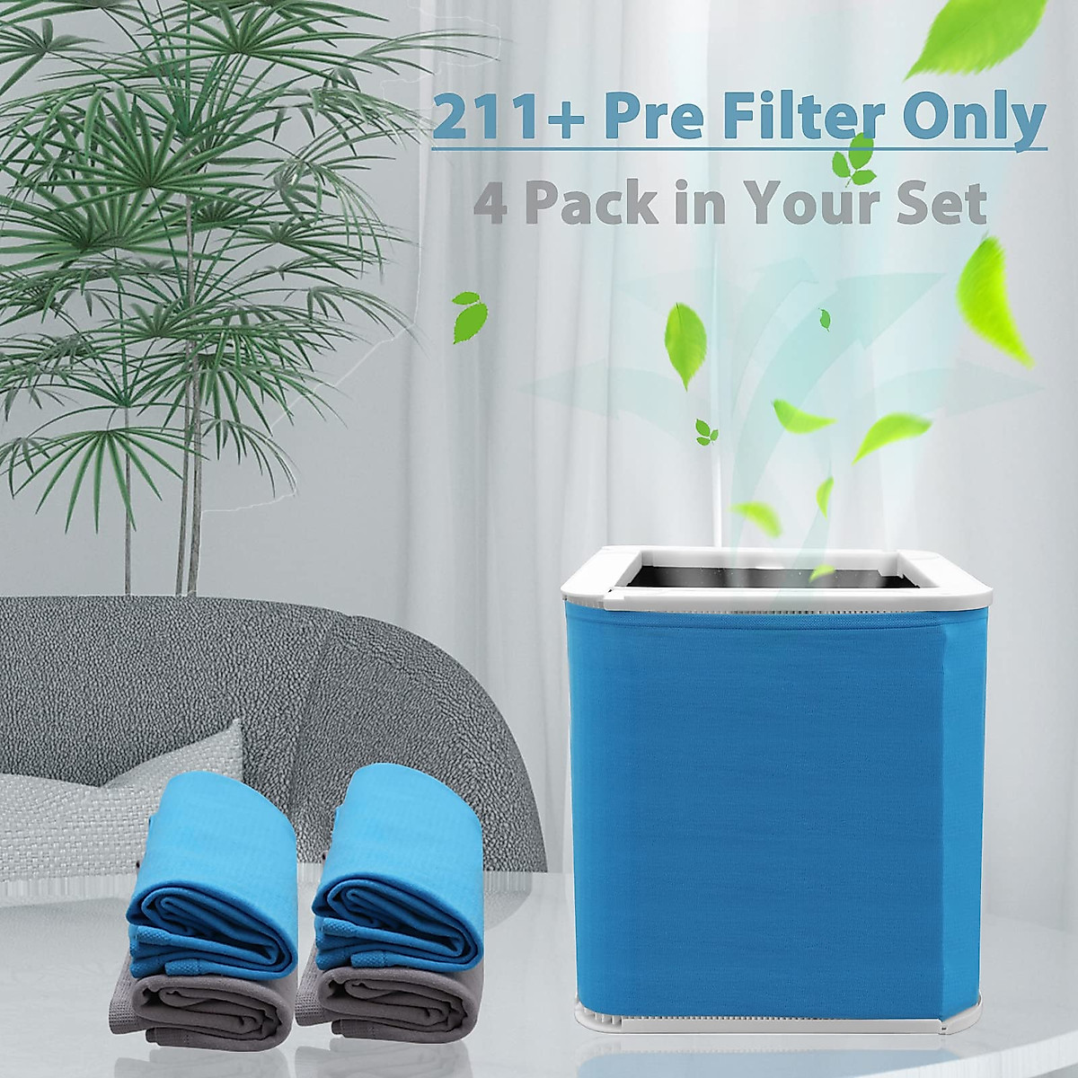 4 Pack 211+ Washable Pre-Filters Replacement Compatible with Blueair Blue Pure 211+, Filter for Diva Blue, Lunar Rock etc