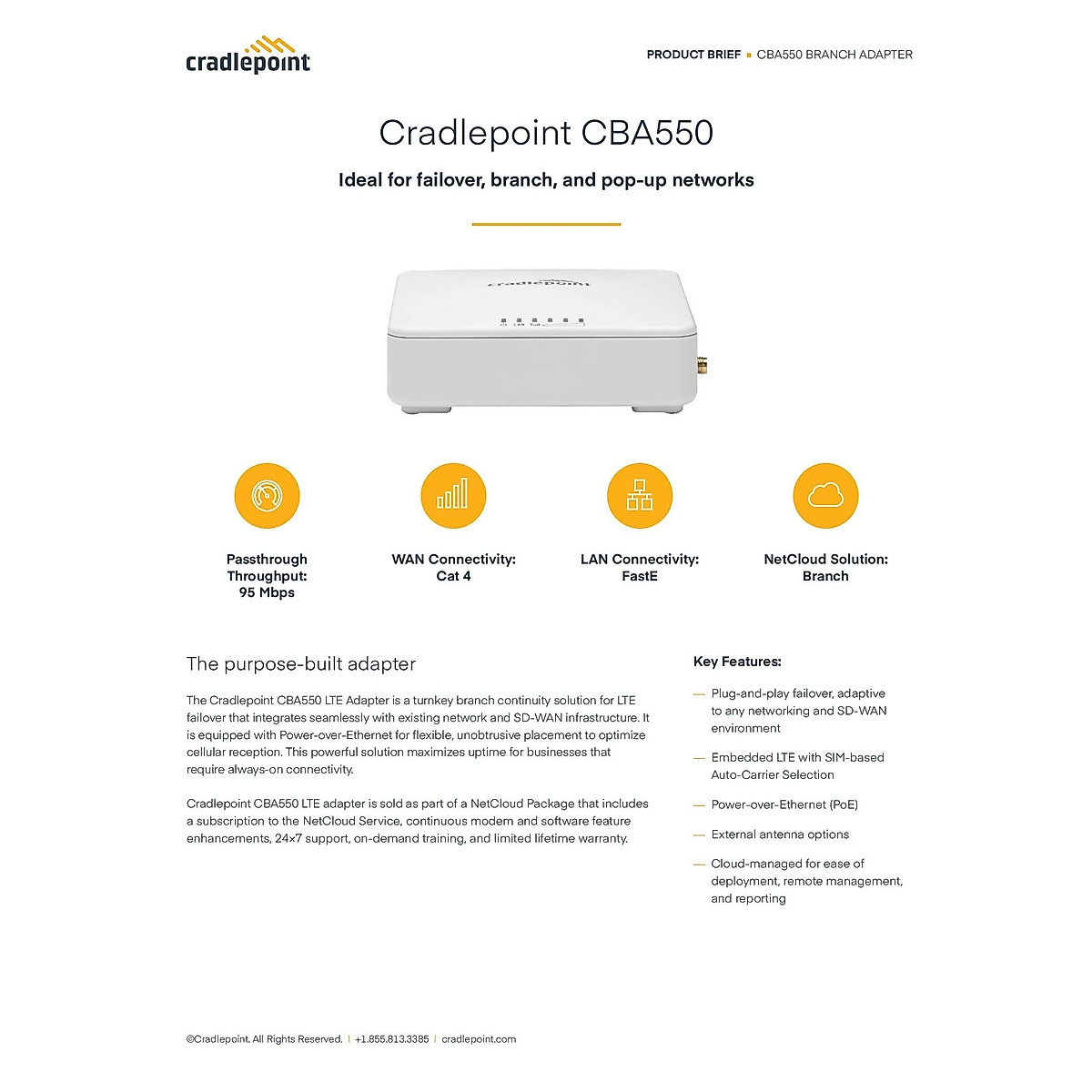 CBA550 Adapter (150M-D Modem) with 1-yr NetCloud Essentials for Branch LTE Adapters (Standard) with Support