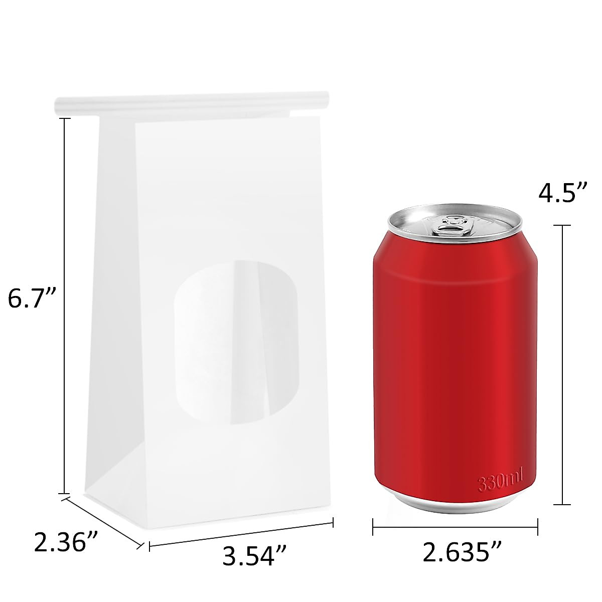 BagDream Bakery Bags with Window Kraft Paper Bags 100Pcs 3.54x2.36x6.7 Inches Tin Tie Tab Lock Bags White Window Bags Coffee Bags Cookie Bags Treat Bags Popcorn Bags