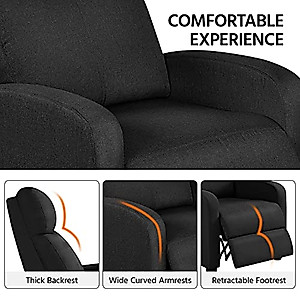 Yaheetech 2-Seat Fabric Pushback Recliner Chair with Thick Seat Cushion and Backrest Reclining Chair for Living Room Home Theater Matte Black