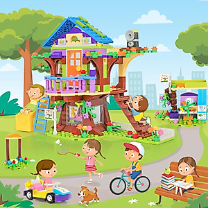 1274 Pieces Friends Tree House Summer Pool Party Building Kit, Friends Treehouse Swimming Pool Building Set with Storage Box, Creative Building Blocks Toy Birthday Gifts for Kids Girls Aged 6-12