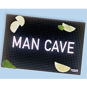 Man Cave 17.7" x 11.8" Funny Bar Spill Mat Rail Countertop Accessory Home Pub Decor Slip Resistant Bar Covering for Craft Brewery Kitchen Cafe Restaurant