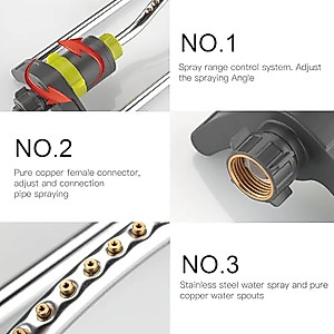 Lawn Sprinkler, Metal Oscillating Sprinkler with Brass Nozzles, Water Sprinkler for Lawn Covers up to 3,600 Ft, Includes Spray Jet Cleaning Needle, Grey