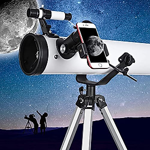 WUEURU Reflector Telescope, 76mm Aperture 700mm AZ Mount Portable Astronomy Refractor Telescope, (35X-525X) Multi-Coated High Transmission Telescope & Adjustable Tripod, Smartphone Adapter