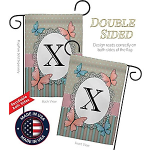 Breeze Decor X Initial Garden Flag Set Mailbox Hanger Monogram Friends Bugs & Frogs Butterfly Ladybugs Dragonfly Bee Springtime Insect Natural Wildlife House Yard Gift Double-Sided, Made in USA