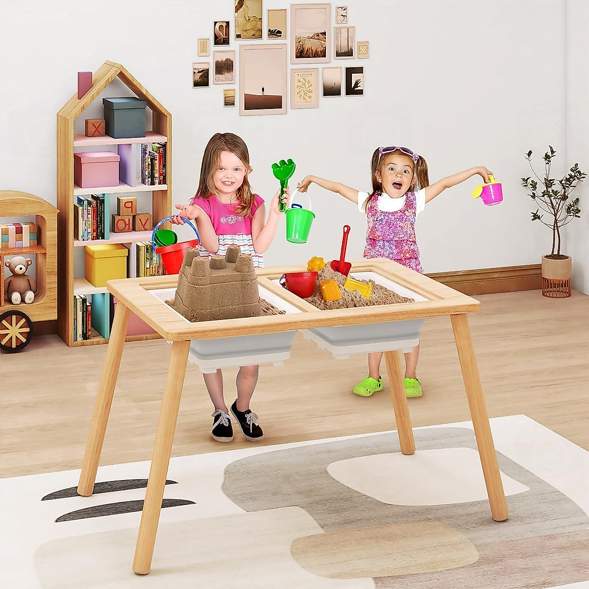 Beeneo Upgraded Sensory Table for Toddlers 1-3, Indoor Kids Toddler Sensory Table with 2 Storage Bins Writable Lids, Sensory Activity Table with Chairs, Play Sand Table for Boys and Girls