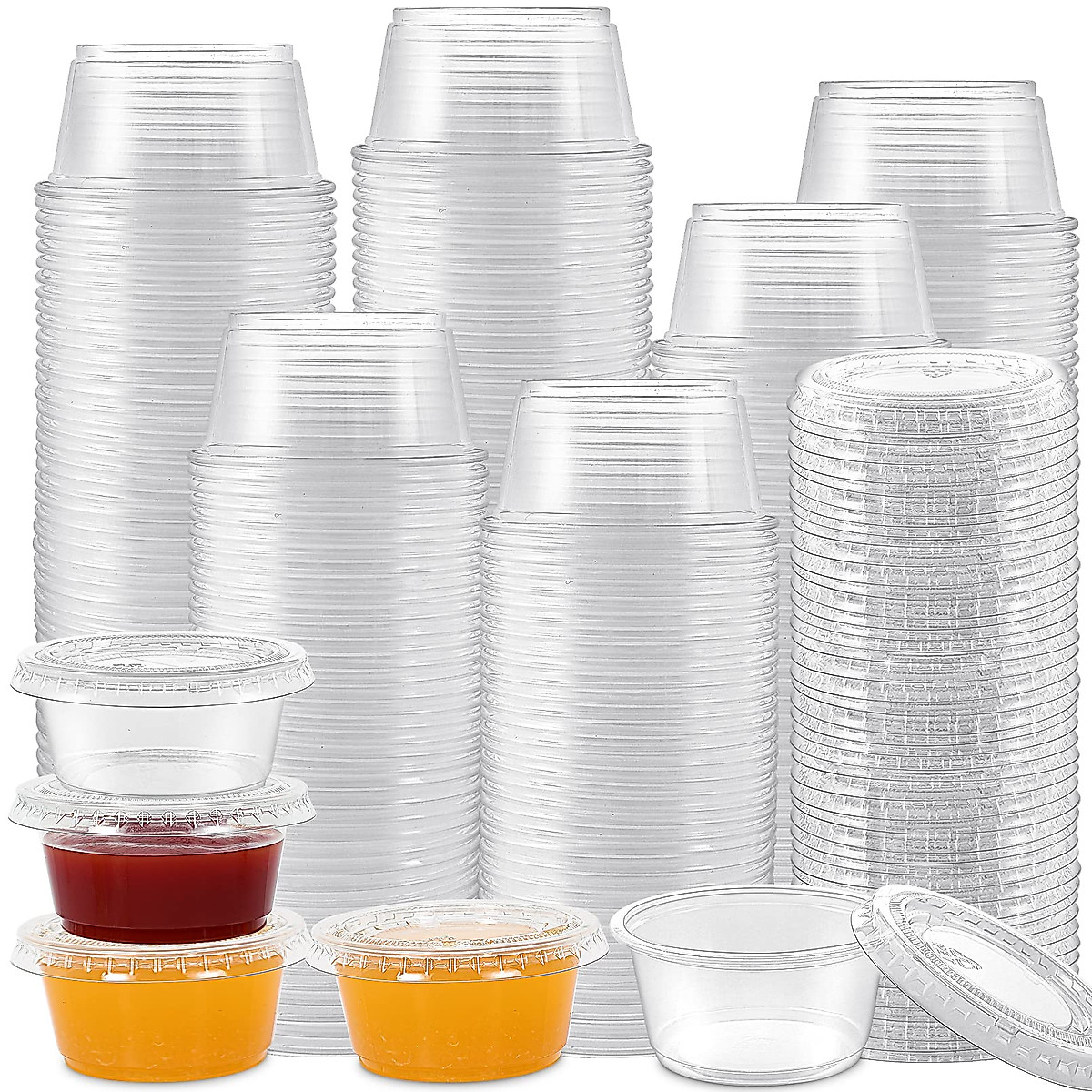 Loppdece [300 Sets - 2 oz Jello Shot Cups,Small Portion Cups with Lids,Airtight and Stackable Disposable Condiment Cups,Clear Plastic Containers with Lids for Salad Dressing Dipping Sauce Condiment