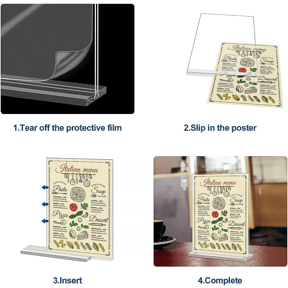 Cranviech 6 Pack 8.5 x 11 Acrylic Display Stand, Double-Sided Vertical, T-Shape Desktop, Clear Acrylic, Pedestal Base
