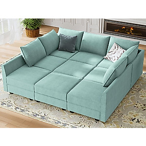 HONBAY Modular Sofa Sectional Sleeper Couch with Ottomans Reversible Sleeper Sectional Sofa Modular Couch with Storage, Aqua Blue