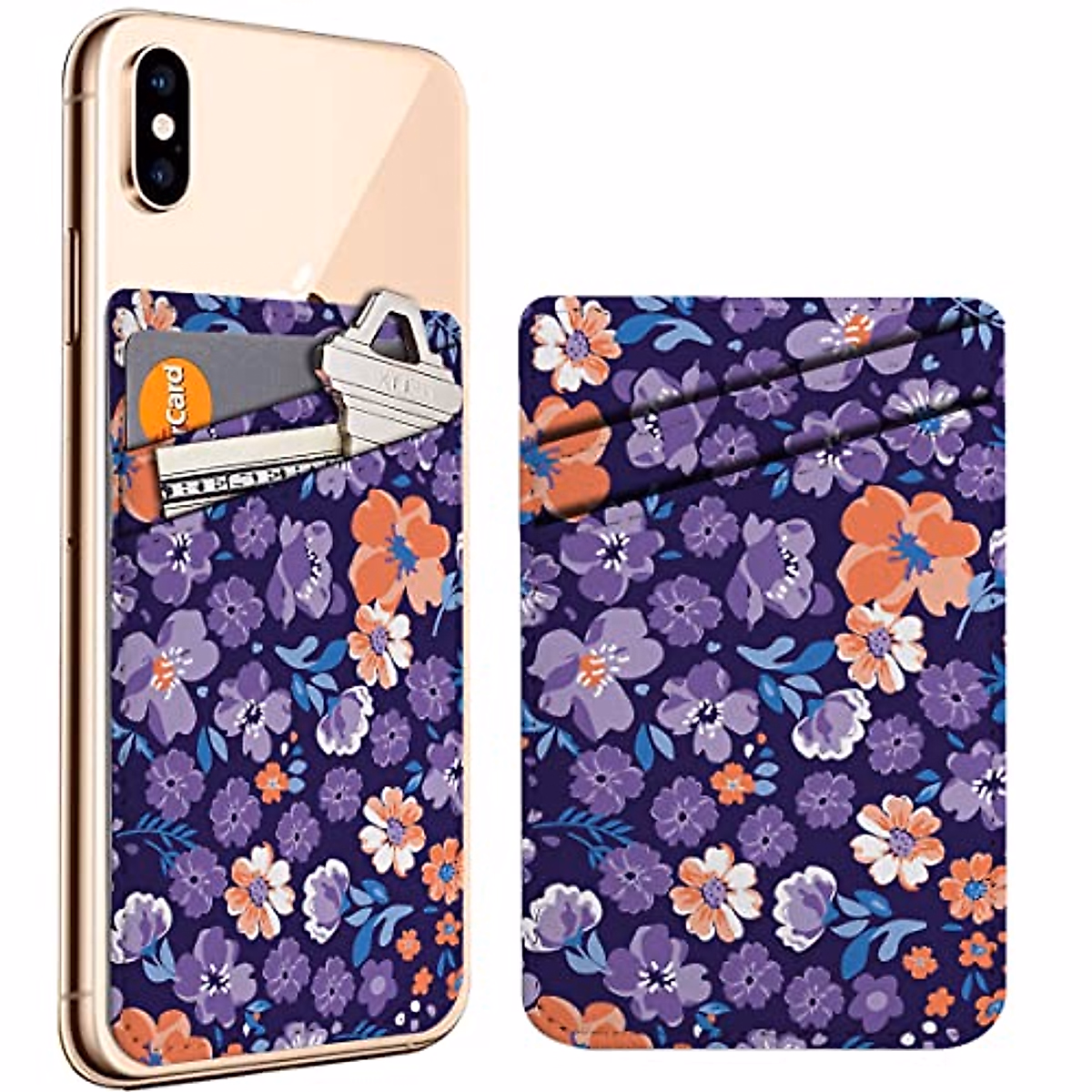 Pack of 2 - Cellphone Stick on Leather Cardholder ( Pretty Ditsy Floral Pattern Pattern ) ID Credit Card Pouch Wallet Pocket Sleeve