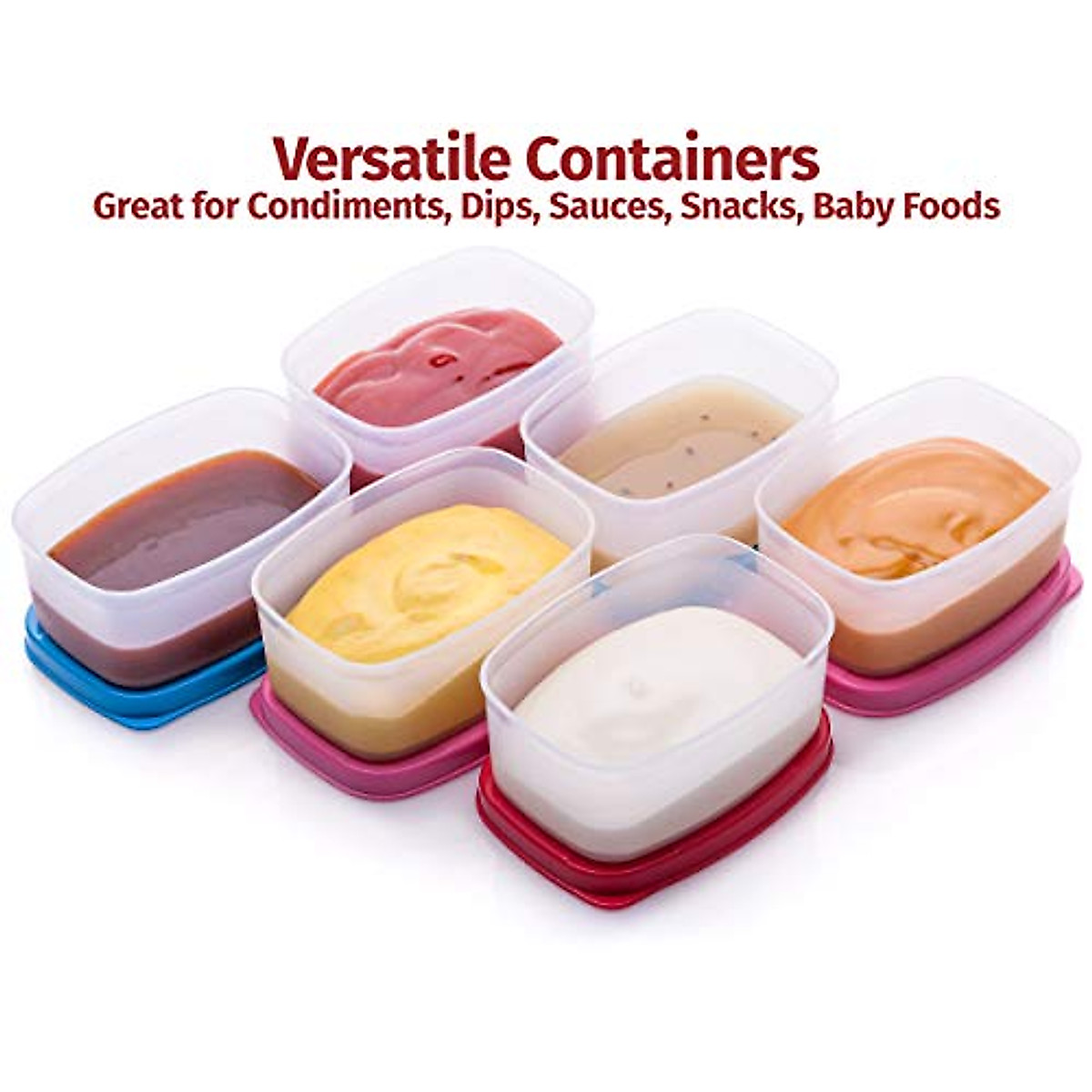 Reusable Airtight Food Containers pk. of 6-3 oz. for Snacks, Baby/Toddler Food/Puree, Condiments, Picnics Food Prep, Lunch, Plastic Food Storage Containers–Dishwasher, Microwave, Freezer Safe BPA free
