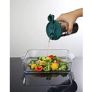 Signoraware Easy Flow Stainless Steel Oil dispenser Bottle with Lid and Cap, Air-Tight Spill-Proof, Food Grade Pourer Drizzler 650 ml (Forest Green) Set of 1