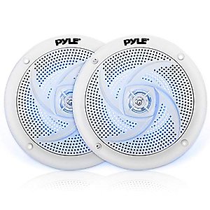 Pyle Marine Speakers - 5.25 Inch 2 Way Waterproof and Weather Resistant Outdoor Audio Stereo Sound System with LED Lights, 180 Watt Power and Low Profile Slim Style - 1 Pair - PLMRS53WL