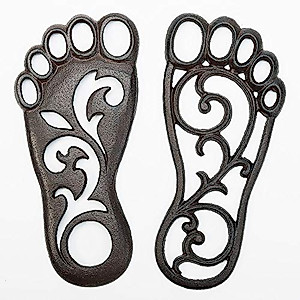 Sungmor Heavy Duty Cast Iron Stepping Mat - Retro Style Left & Right Footprint Front Door Mat Ground Decor - Outdoor Garden Lawn Panel Decorative Stepping Metal Stone - 11.8x5.5Inch & 1 Pair Pack