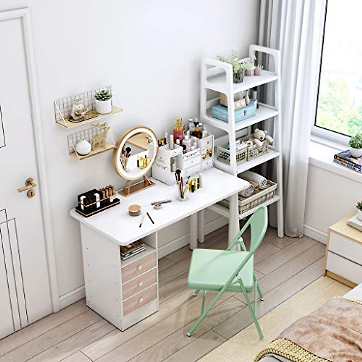Home Office Workstation Desk, Computer Laptop Desk Study Table with Drawers for Dressing Table, Living Room, Bedroom, Study, Etc (White)