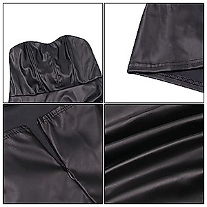 Eilova Orityle Women PU Leather Dress Skirt Sexy Deep V Neck Ruched Latex Dress Party Cocktail Wrap Hip Mini Dresses Club Bodycon