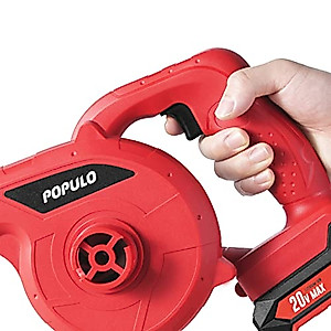 20V Compact Electric Blower Kit, POPULO 150mph Wind Speed for Cleaning Workshop, Garage, Inflating Air Mattress, Cordless Leaf Blower for Small Patio Areas, Included Battery and Charger