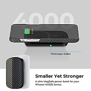 PITAKA Power Bank Wireless Portable Charger for iPhone 14/13/12 Compatible with Mag Safe Battery Pack 4000mAh, Support Wireless Charging, 1500D Aramid Fiber Made, Fusion Weaving Overture