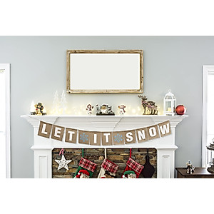 Let It Snow Christmas Banner - Ready to Hang Holiday Decor - Festive Burlap Seasonal Winter Decoration - Frozen Theme Party Decorations - Rustic Snowflake Bunting Garland by Jolly Jon
