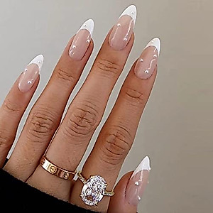 6 Packs (144 Pcs) Press on Nails Medium Design, Misssix Short Fake Nails Almond French Glue on Nails Set with Adhesive Tabs Nail File for Women