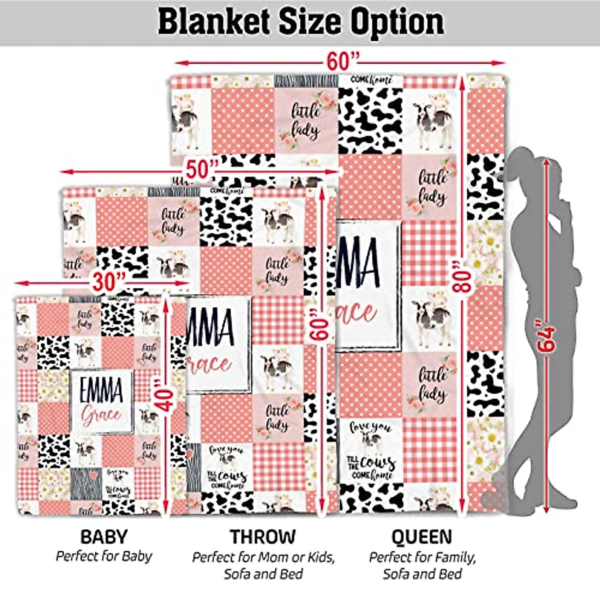 Personalized Cow Baby Blanket,Cow Blankets,Cow Print Fleece Blanket,Cow Blanket Baby,Cow Print Baby Blanket,Cow Baby Security Blanket,Pink Cow Throw Blanket,Baby Blanket Cow,Cow Blanket for Kids