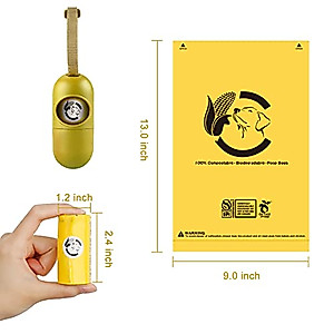 Certified Compostable Dog Poop Bags, 270 Count Eco Friendly and Leakproof Dog Waste Bags, Easy Open 100% Maize Yellow Poop Bag for Dog, 15 Doggy Bags Per Roll (18 rolls)