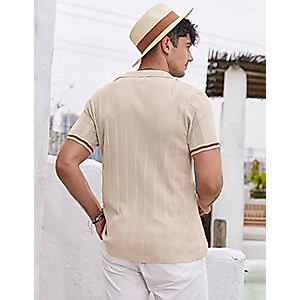 COOFANDY Knit Polo Shirts Short Sleeve for Men Summer Casual Beach Button Down Shirt Light Brown