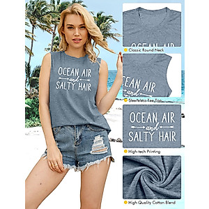 Beach Tanks for Women Ocean Air and Salty Hair Tank Top Funny Cruise Summer Sleeveless Family Vacation Vest Shirts