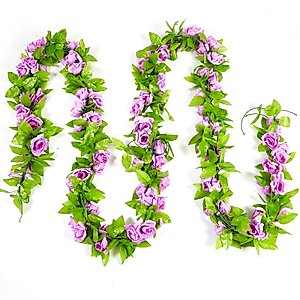 10 Pack/78.7 FT(Total) Flower Garland Rose Vine, SHITIME Lifelike Silk Artificial Hanging Flower Vines Rose Garland for Wedding Arch Bedroom Party Home Garden Wall Hotel Office Decor (Purple)