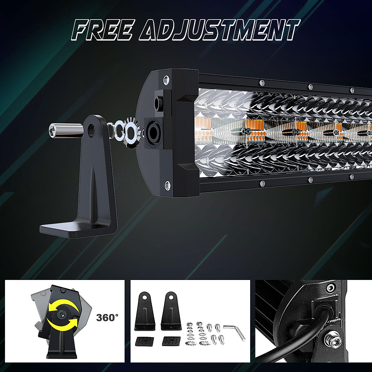 SLARY 32 Inch 180W LED Light Bar White/Amber Flasing Strobe Light with Six Modes Driving Fog Lights Spot Flood Combo Beam Bumper Lights with Switch Wiring Harness for Offroad Truck 4WD SUV ATV UTV